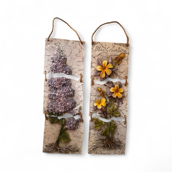 Wall Decor | Floral Wall Art With Lilac And Columbine Wall Plaque Set ...